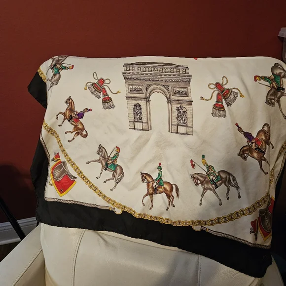 COPY - Authentic Celine Silk Scarf and Navy Blue Trim 33 x 33